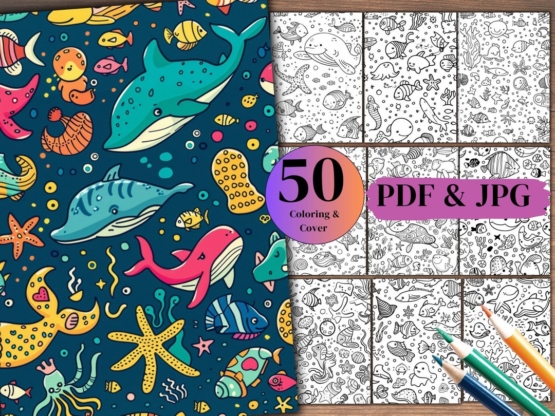 50 Doodle Ocean Animals Coloring Colouring Page, Kids Search Activity ...