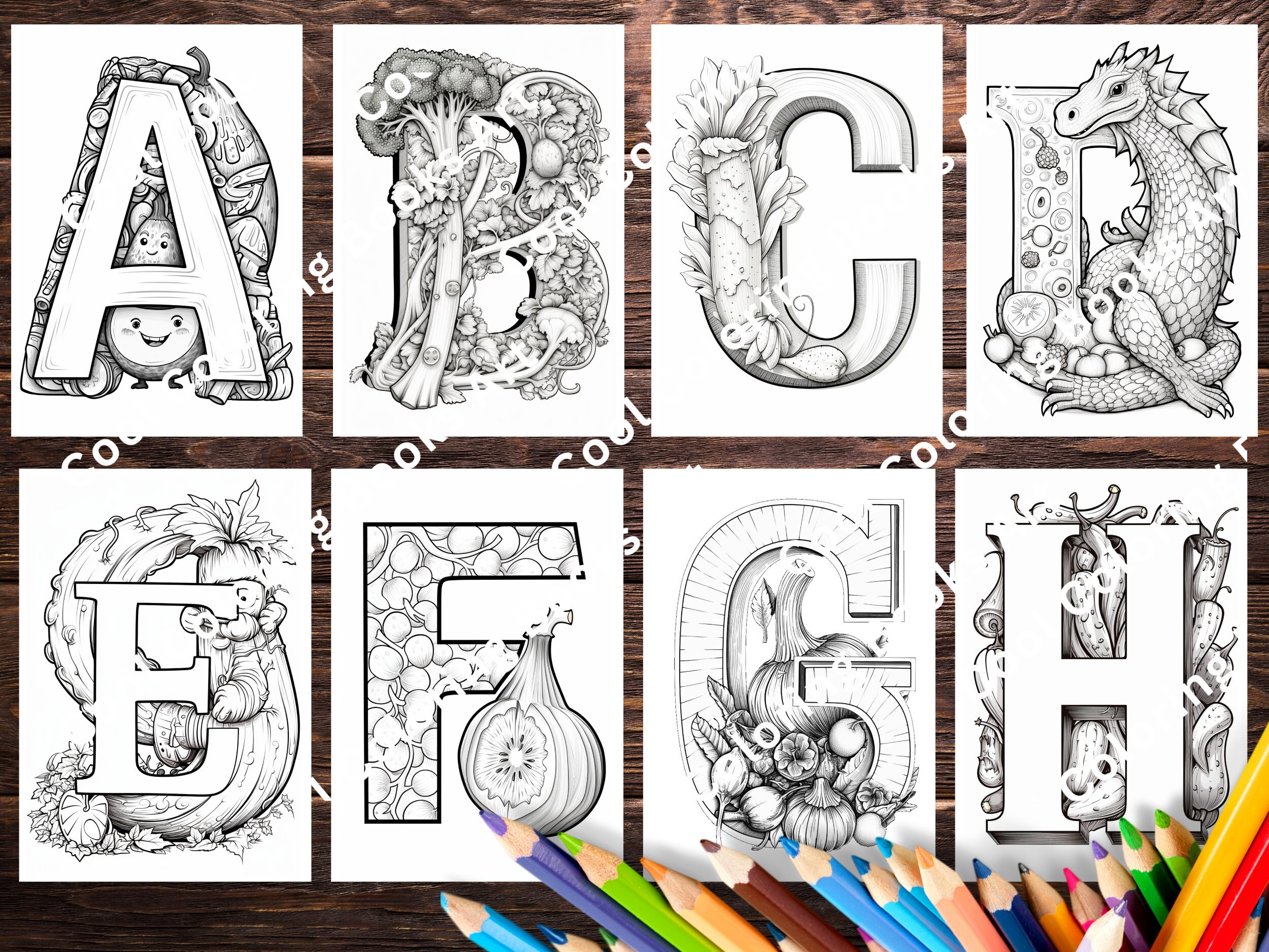 26 Fruit and Vegetables Alphabet Coloring Pages Letter - Etsy