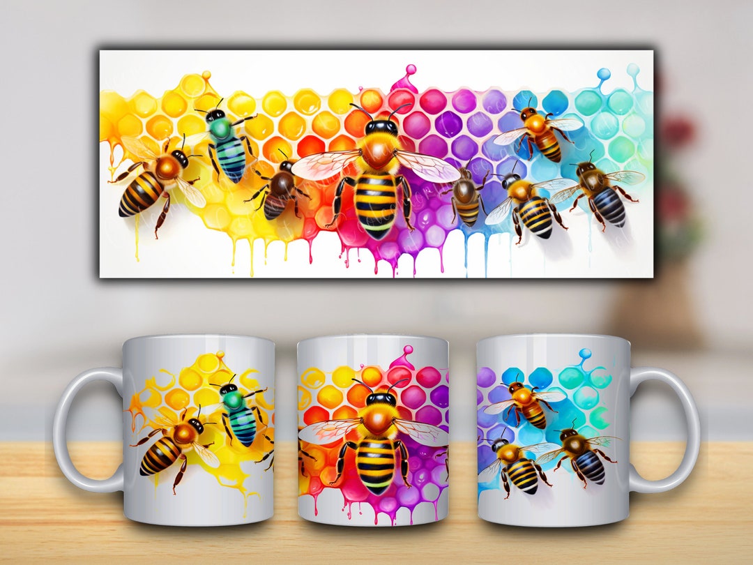 24 PNG 3D Bee Mug Wrap, 11oz Mug Template, Mug Sublimation Design ...