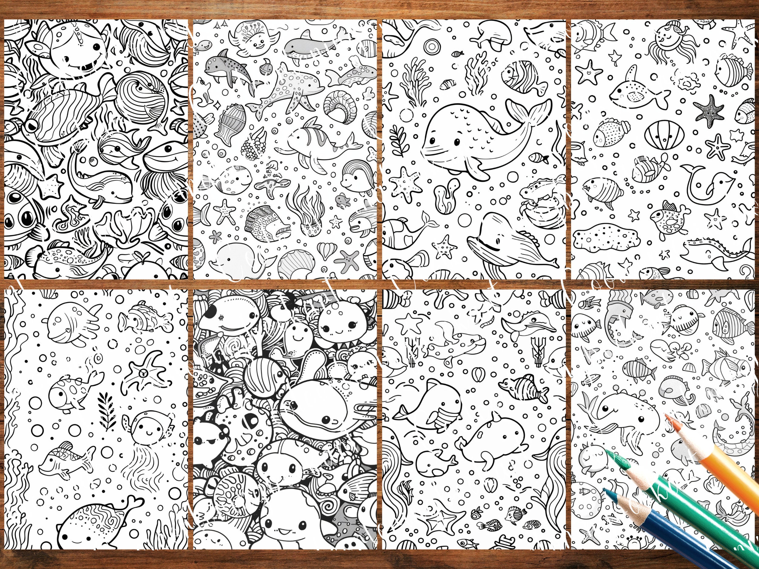 50 Doodle Ocean Animals Coloring Colouring Page, Kids Search Activity ...