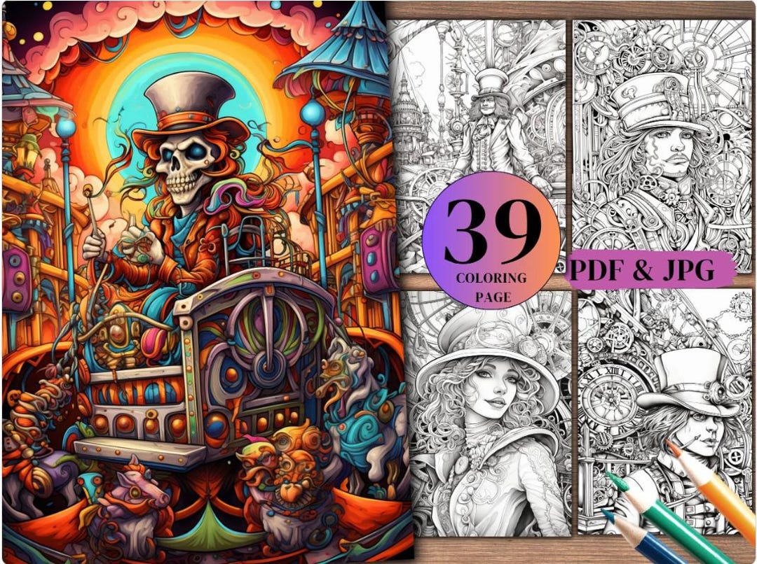 39 Steampunk Coloring Pages: Printable Designs (digital Download PDF ...