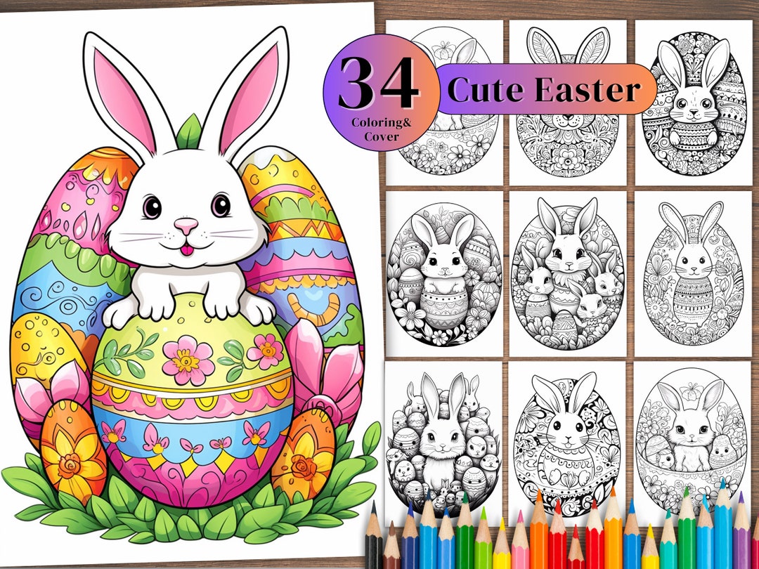 34 Cute Easter Coloring Page, Hand-drawn Coloring Sheet, Easter Doodles ...