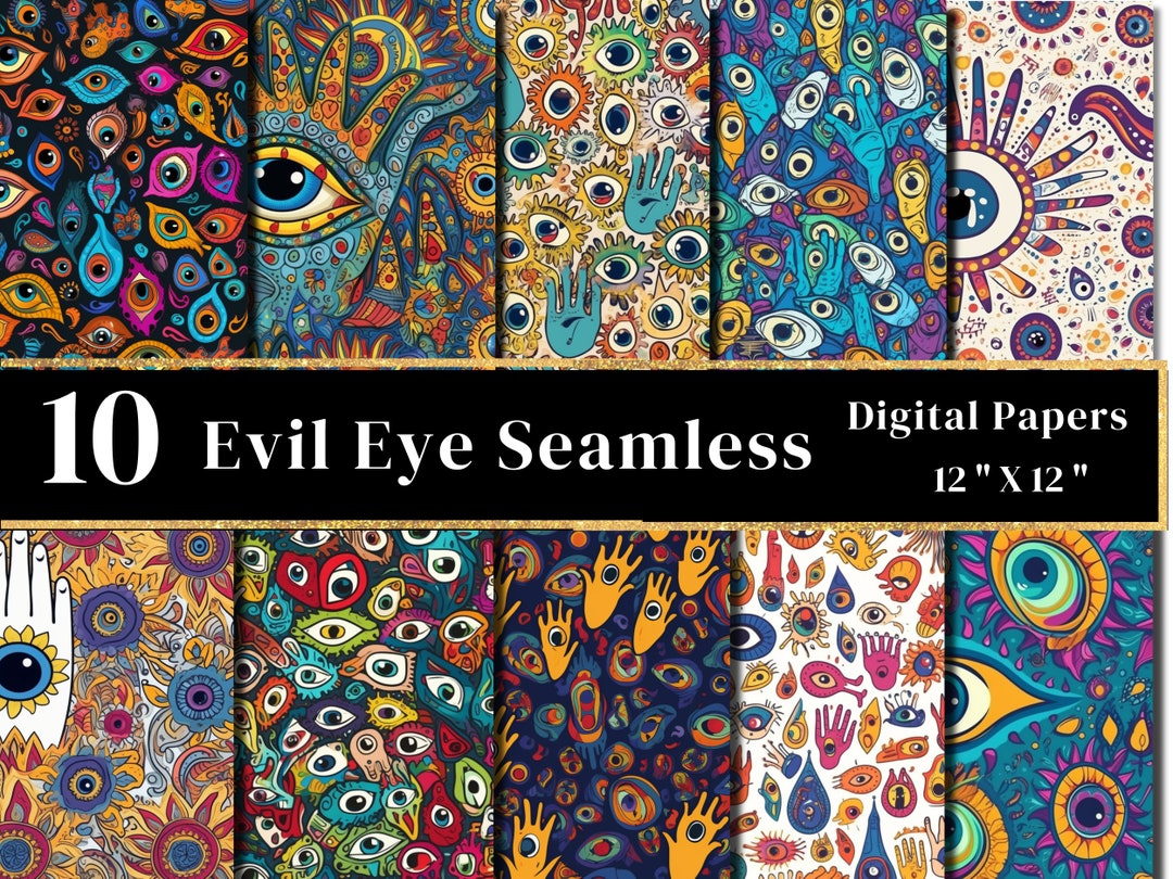 10 Evil Eye Seamless Patterns, Digital Papers, Evil Eye, Printable ...