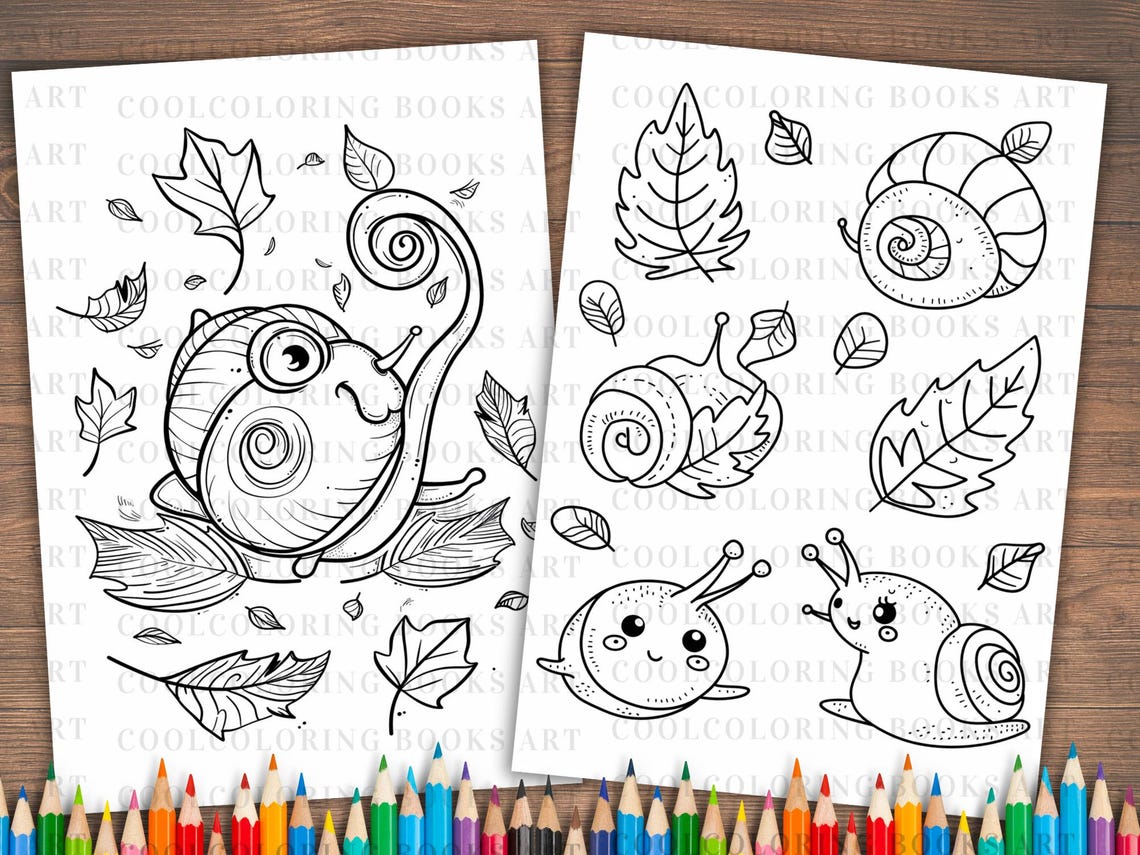 46 Kawaii Snail Autumn Leaves Coloring Book (printable PDF) - Etsy