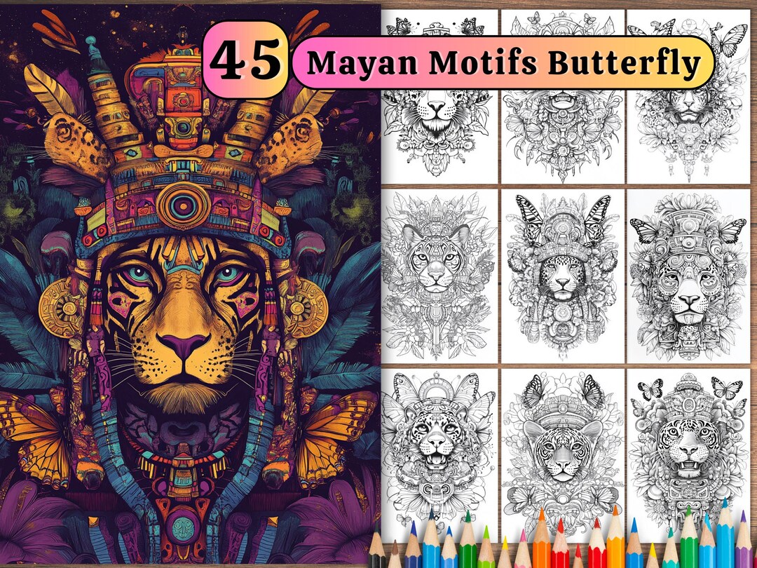 45 Mayan Motifs Butterfly Coloring Page, Digital Coloring , Digital ...