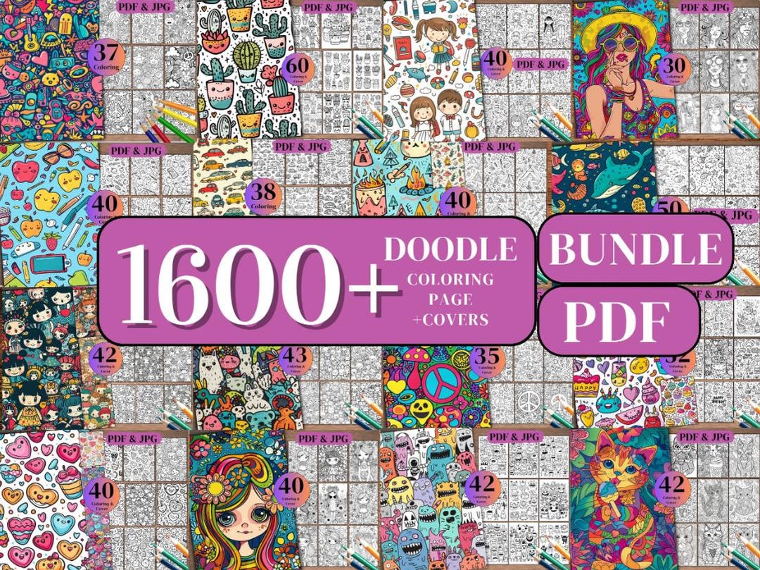 1600+ Doodle Coloring Pages Bundle: Hippie, Dolls, Rainbow (PDF Files ...