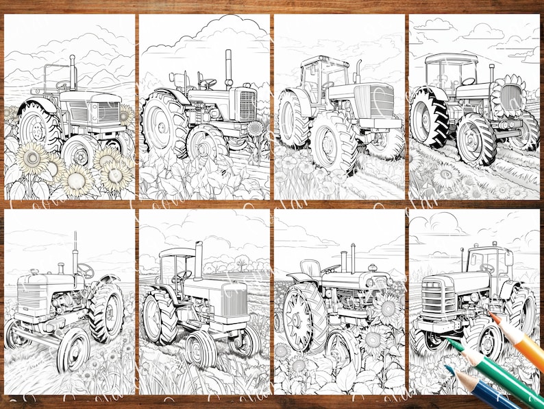 45 Tractor Sunflowers Coloring Book,farm Tractor Coloring Book Kids and ...