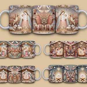 Watercolor Nativity Scene Mug Wrap: Religious Coffee Mug (PNG Digital ...