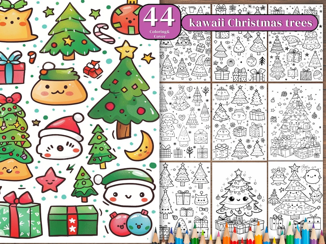 44 Kawaii Christmas Coloring Pages for Kids (PDF) - Etsy