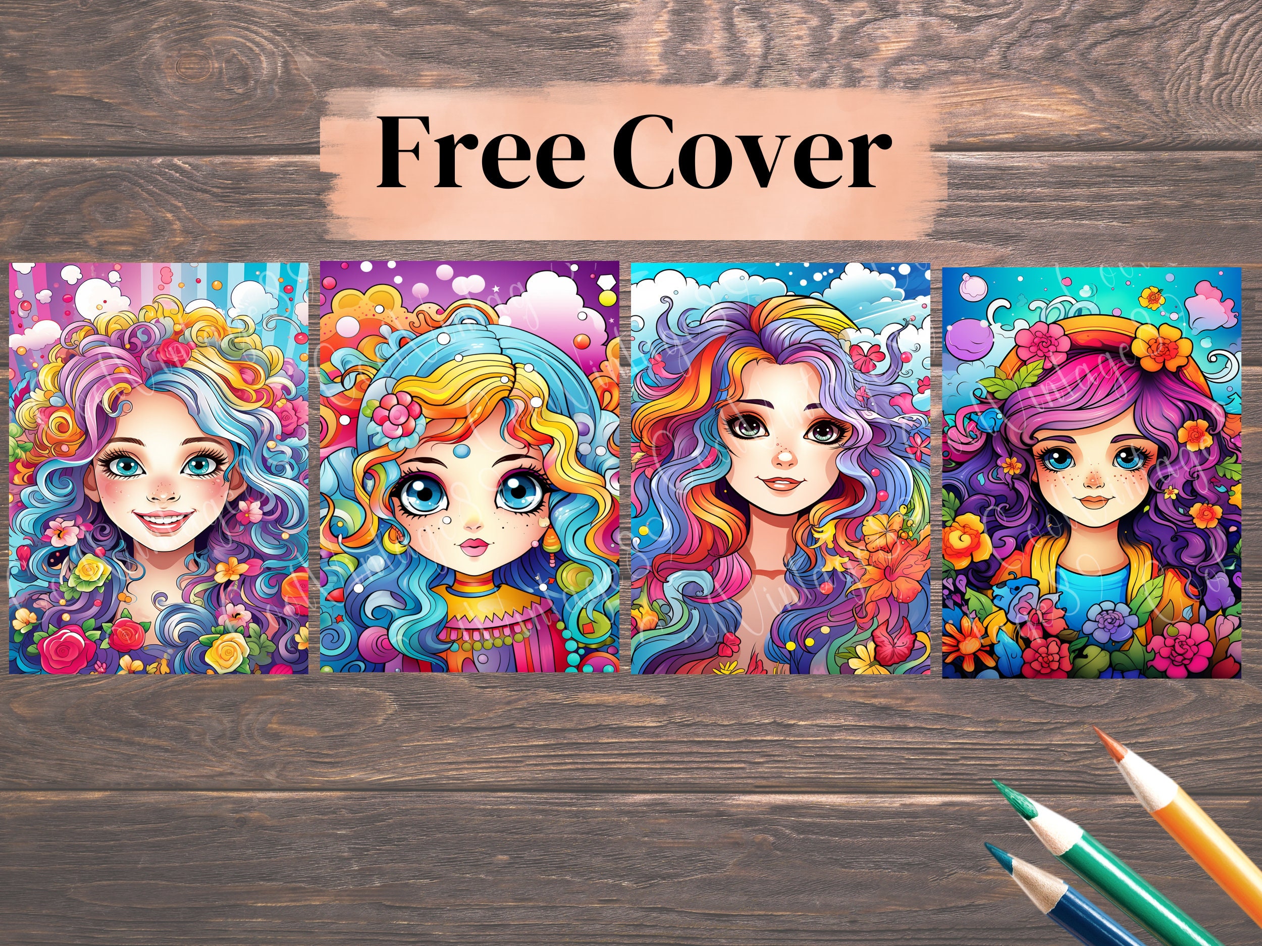 40 Cute Girl Coloring Page for Adults, Beautiful Girls, Grayscale ...