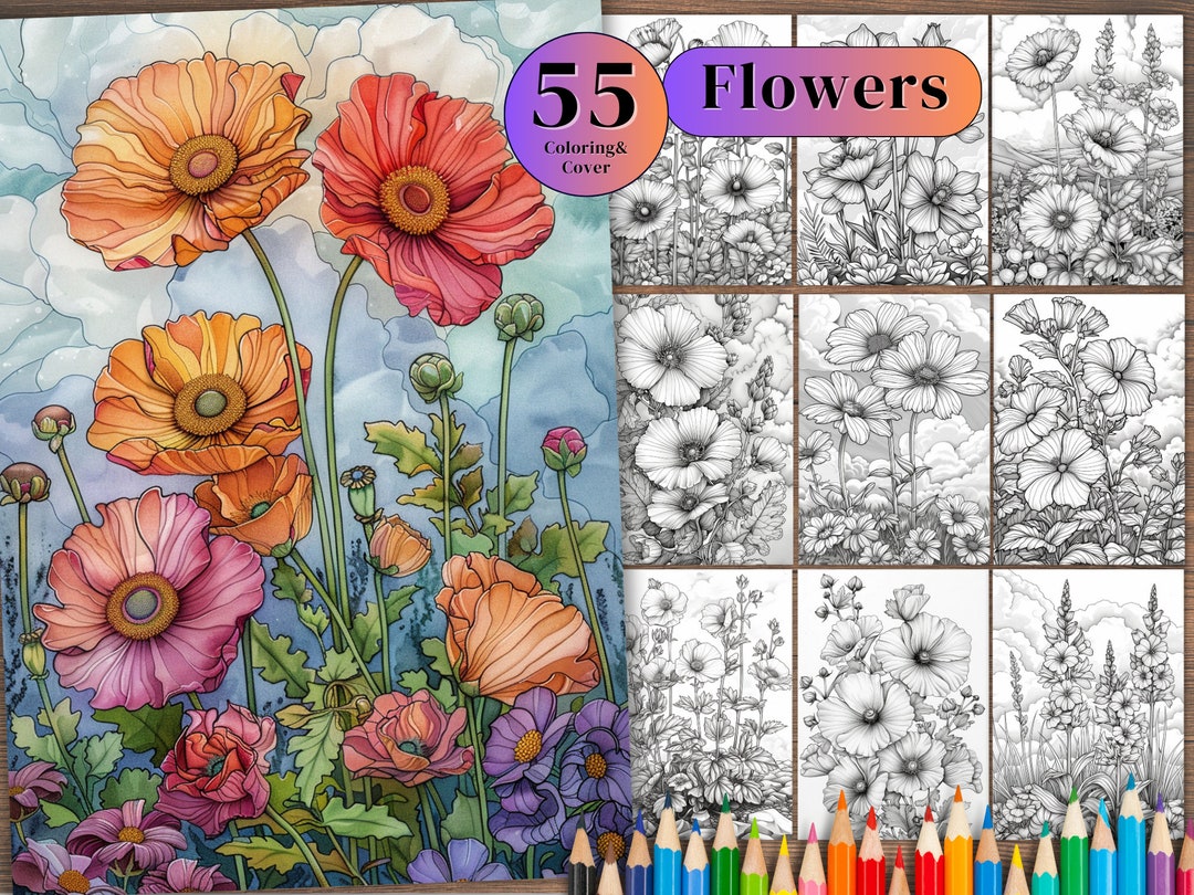50 Flowers Coloring, Flower Coloring Pages, Flower Coloring Book ...