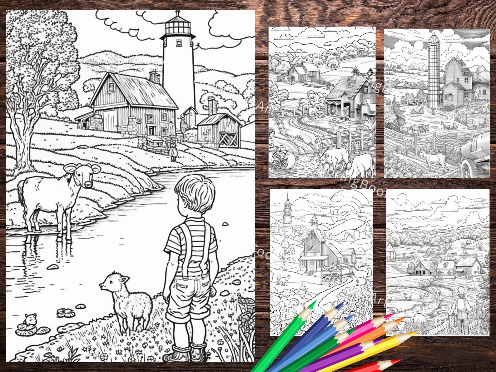 30 Farm Coloring Book , Farm Coloring Pages Printable , Grayscale ...