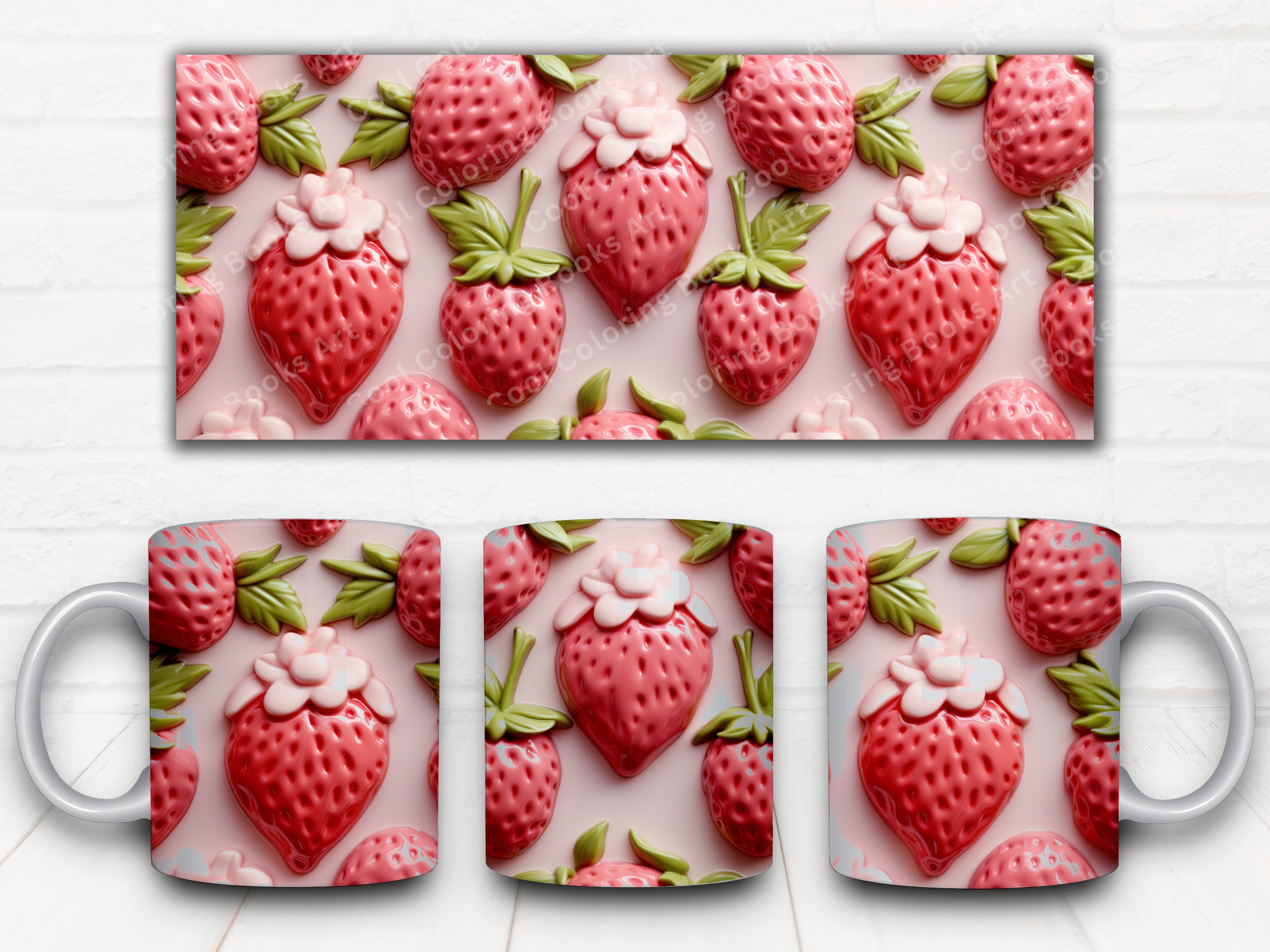 3D Strawberry Mug Wrap Sublimation Design, 3D Strawberry Sublimation ...