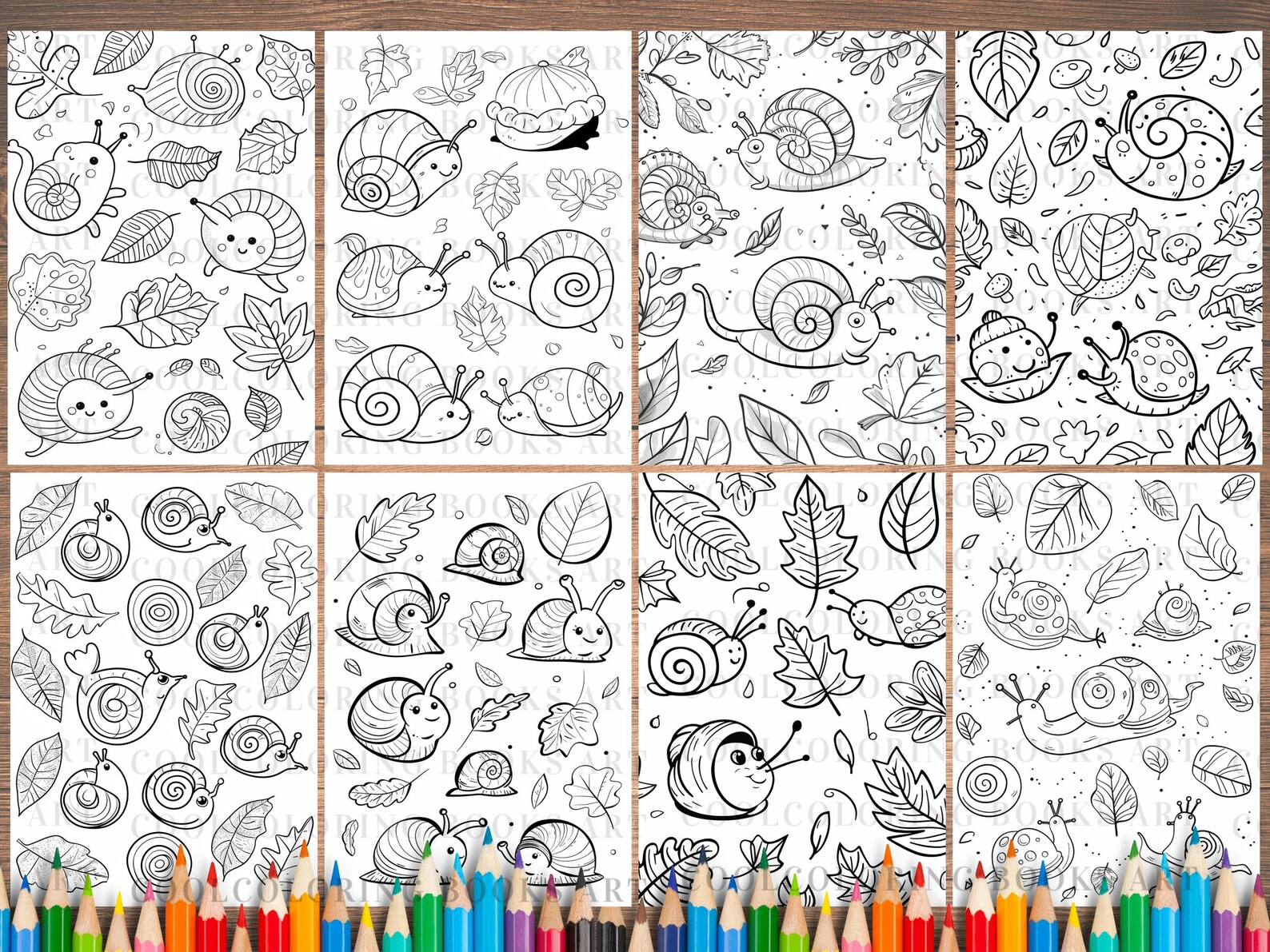 46 Kawaii Snail Autumn Leaves Coloring Book (printable PDF) - Etsy