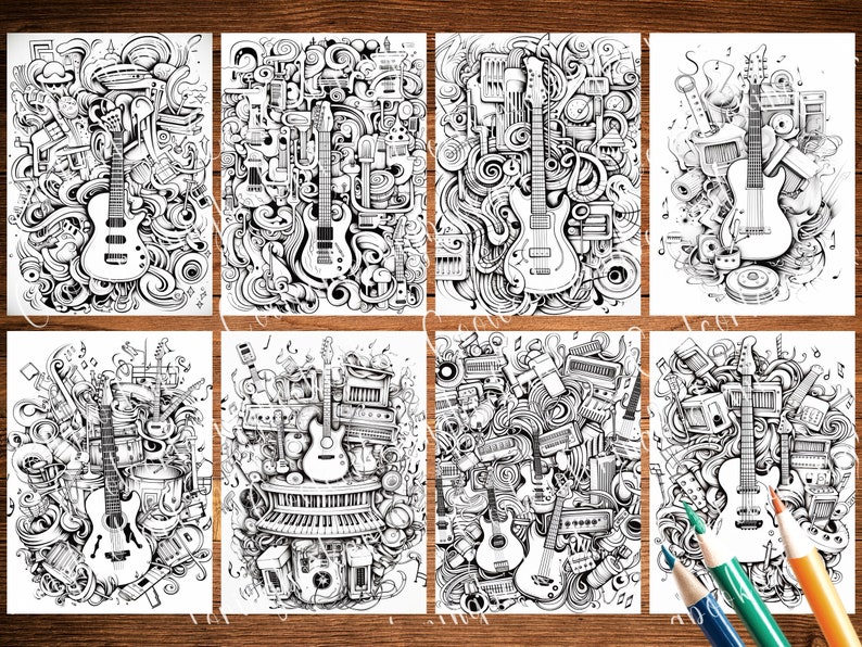 25 Music Doodle Coloring Pages: Musical Instruments (PDF & JPG) - Etsy