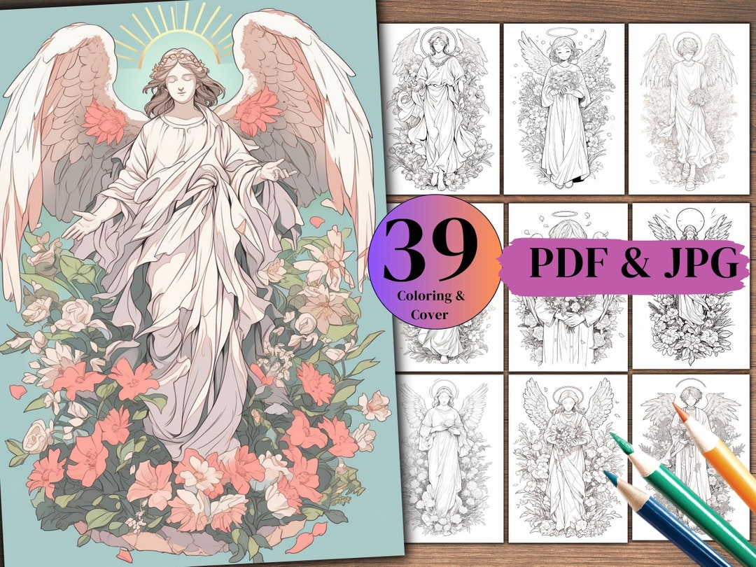 39 Angels Coloring Pages for Adult Greyscale Printable PDF & JPG Files ...