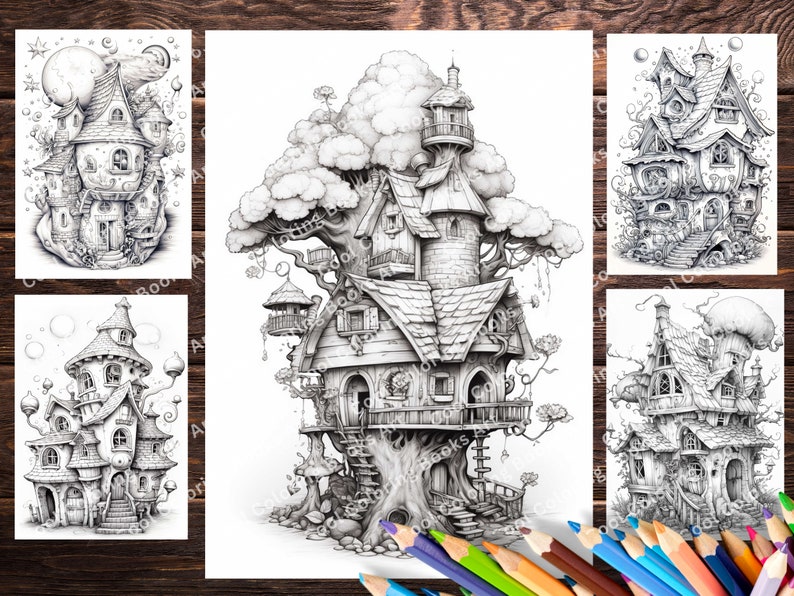 34 Fairy House Coloring Book Adults Kids Instant Download - Etsy