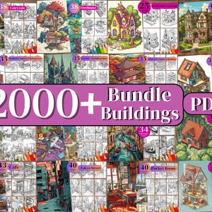 2000+ Buildings Coloring Book Bundle , Printable City Houses Coloring ...