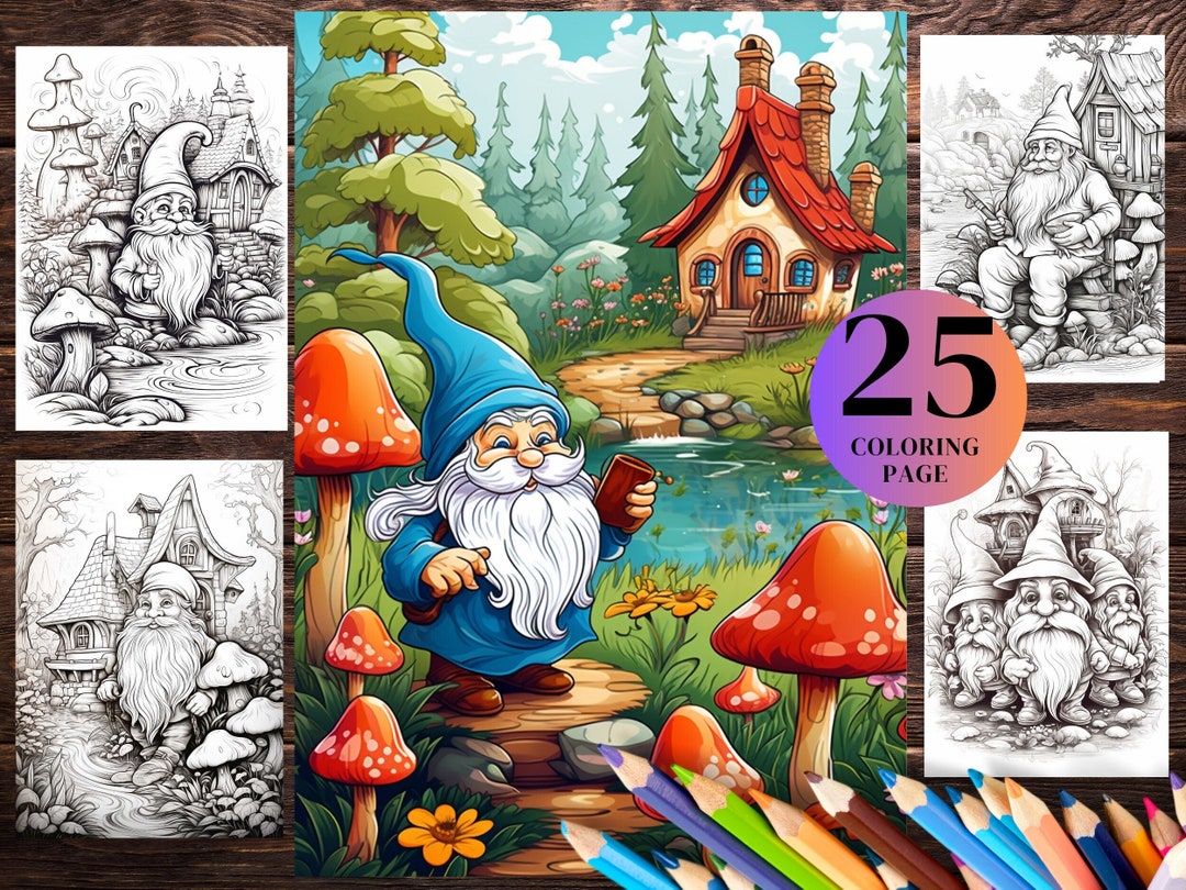 25 Gnome Fairy House Coloring Book, Adults Kids Instant Download ...