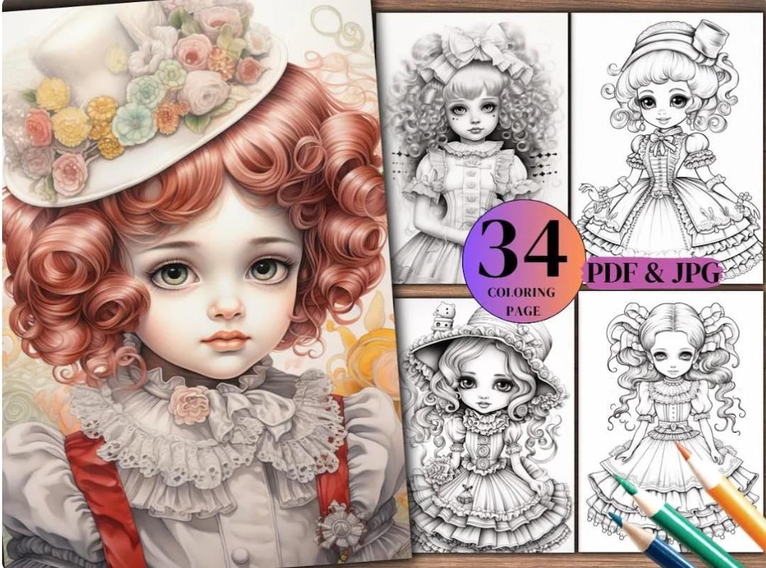 34 Victorian Doll Coloring Page, Vintage Porcelain Doll Printable ...