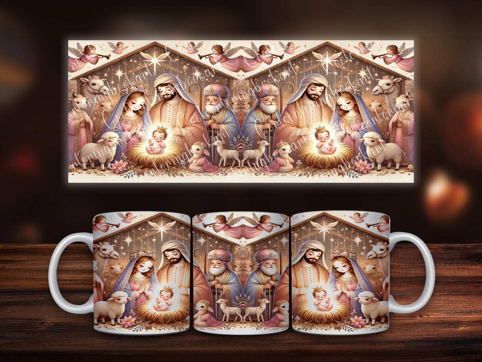 Watercolor Nativity Scene Mug Wrap: Religious Coffee Mug (PNG Digital ...