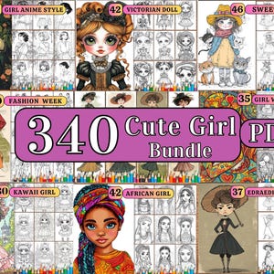 340 Cute Gilr Coloring Bundle for Kids – Adorable Printable Designs ...