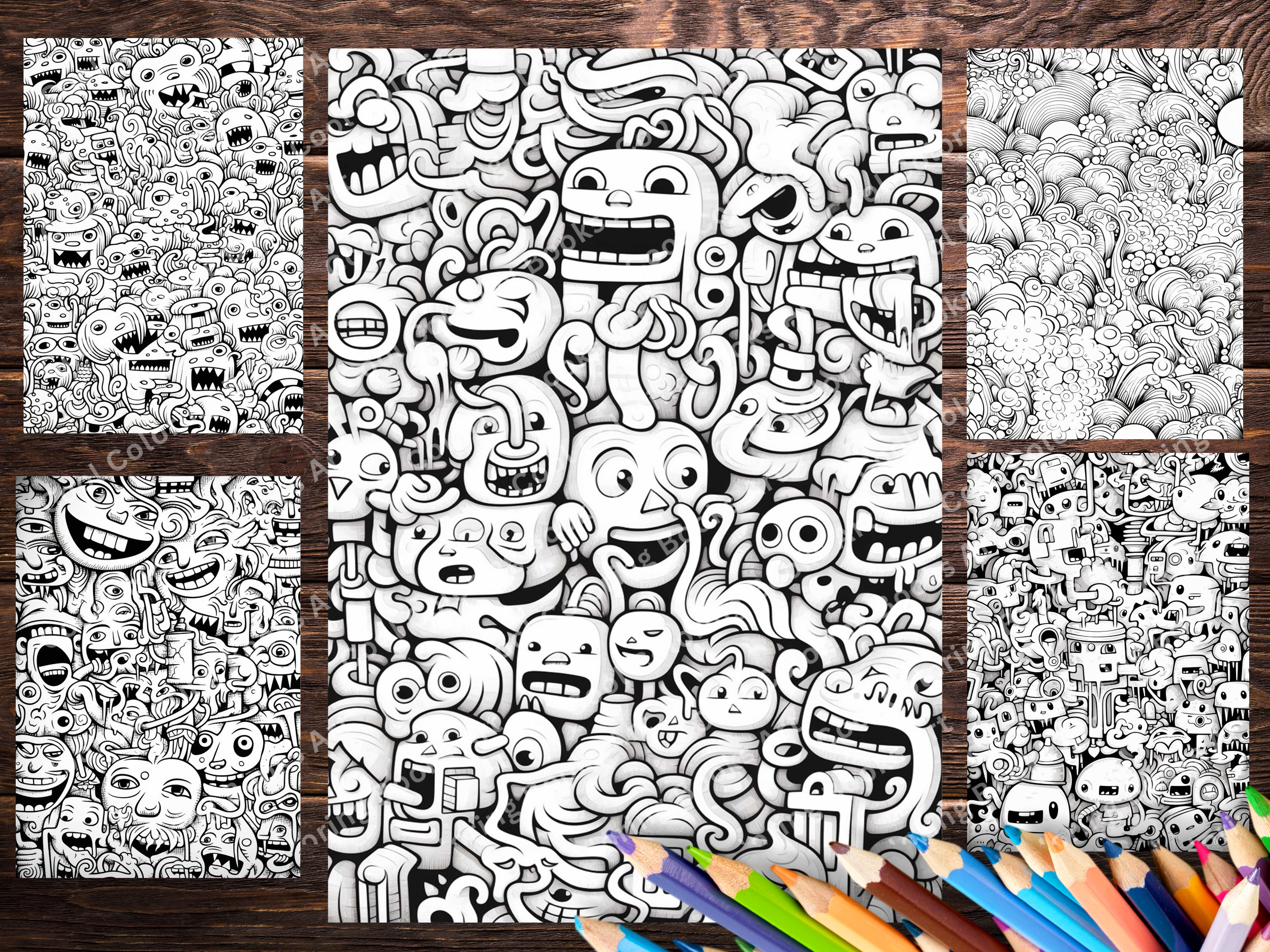 25 Doodle Funny Coloring Page Hand-drawn Coloring Sheet - Etsy