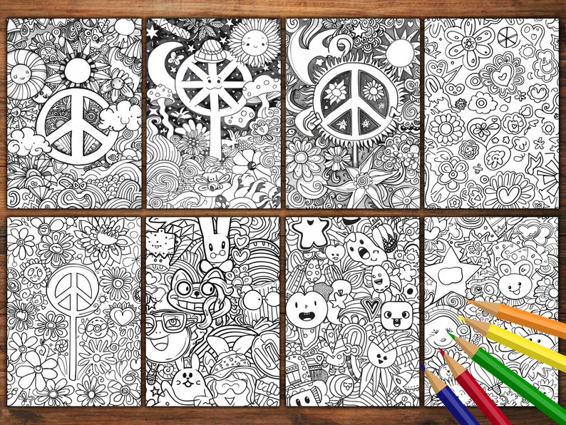 37 Groovy Retro Doodle Coloring Pages, Instant Download, Printable ...