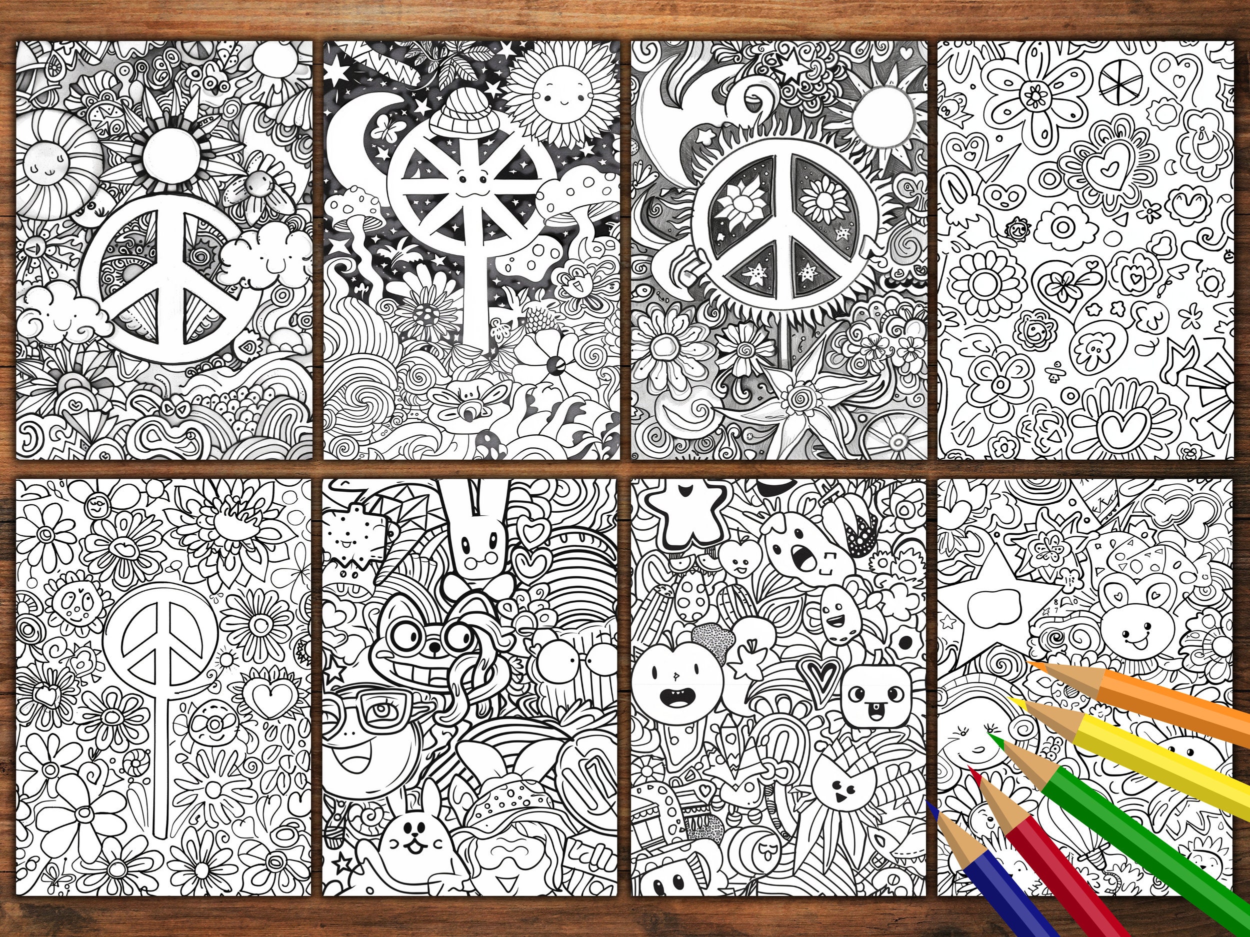37 Groovy Retro Doodle Coloring Pages, Instant Download, Printable ...