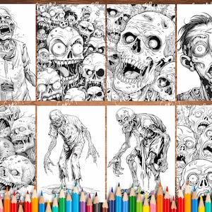 60 Zombie Coloring Pages for Adults Printable Grayscale Coloring Book ...
