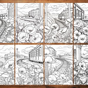 32 Poppy Flowers Railroad Rack Coloring Book, Printable PDF, Botanical ...
