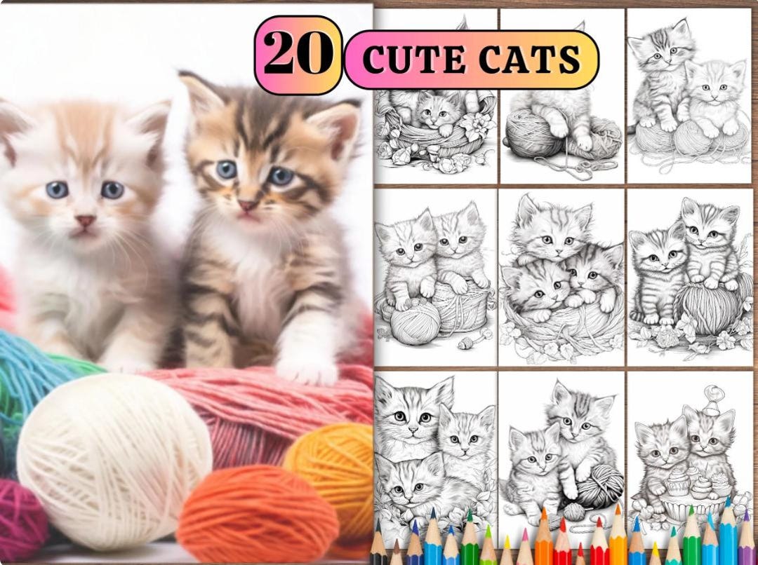 Cute Cat Coloring Page, Adorable Kitten Printable Art, Fun Feline ...