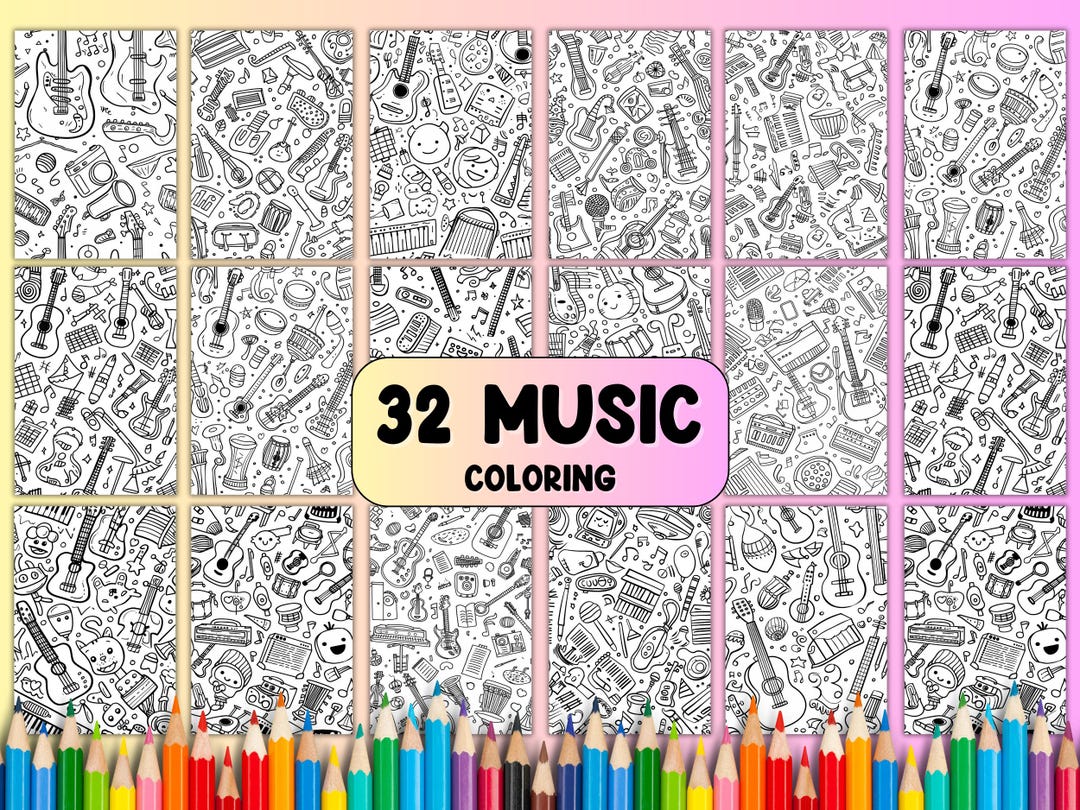 32 MUSIC Digital Coloring Page, Musical Doodle Adult Coloring Book ...