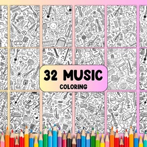 32 MUSIC Digital Coloring Page, Musical Doodle Adult Coloring Book ...