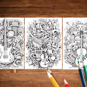 25 MUSIC Doodle Coloring Page, MUSICAL Digital Adult Coloring Print ...