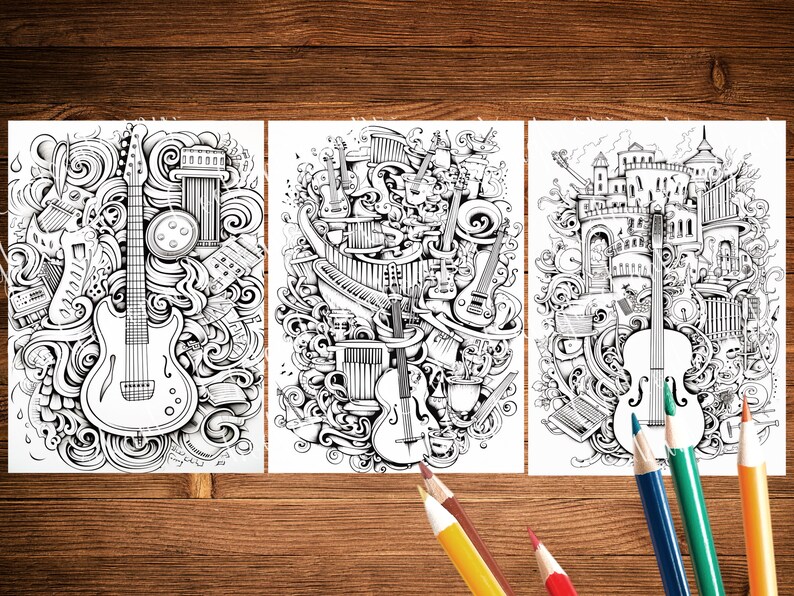 25 Music Doodle Coloring Pages: Musical Instruments (PDF & JPG) - Etsy