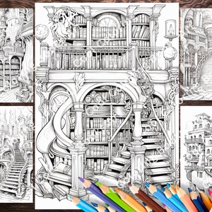 31 Fantasy Library Coloring Pages Bundle , Enchanted Library Coloring ...
