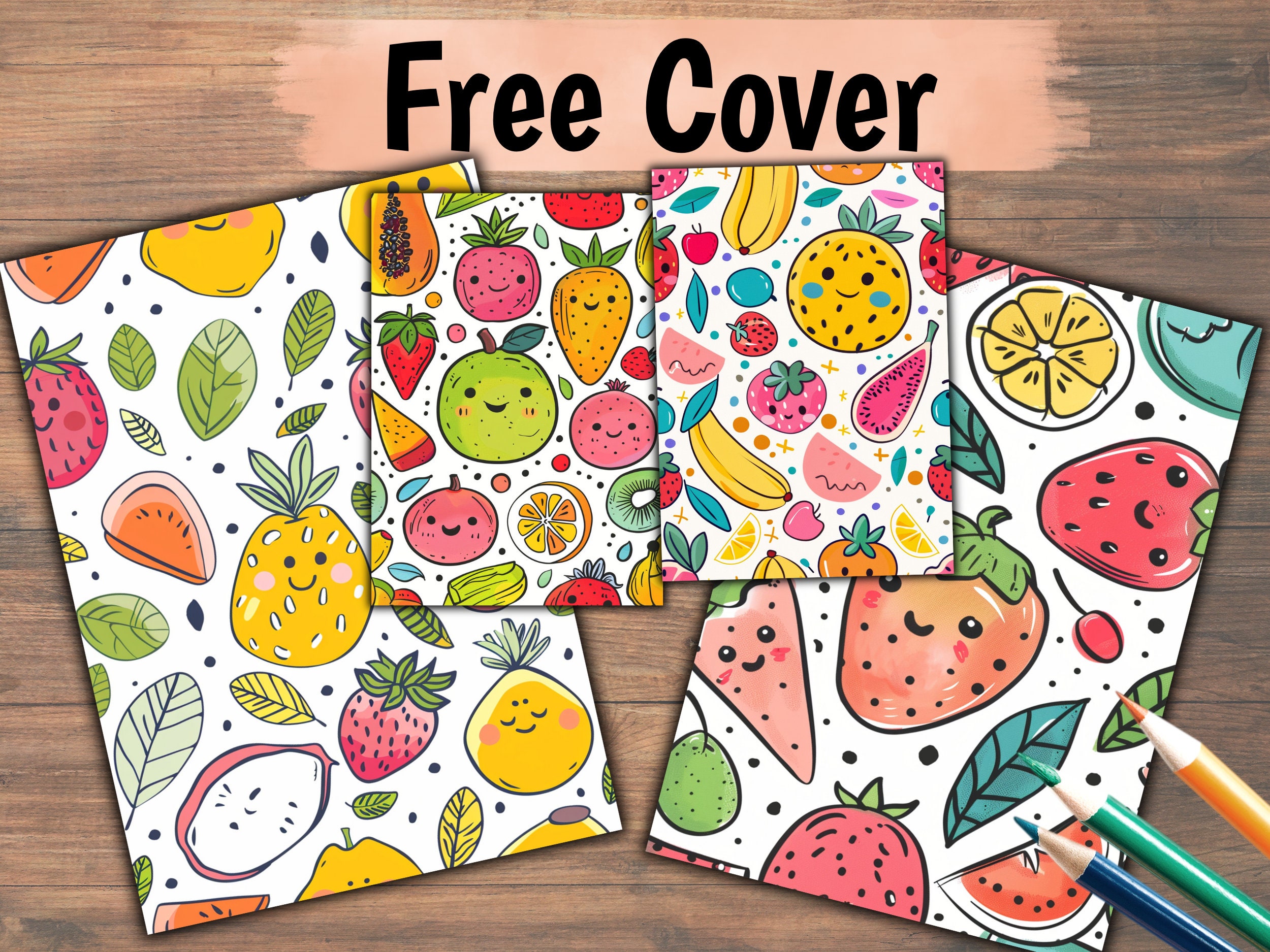 40 Fruits Doodle Coloring Books, A4 Size PDF & JPG Files ,digital ...