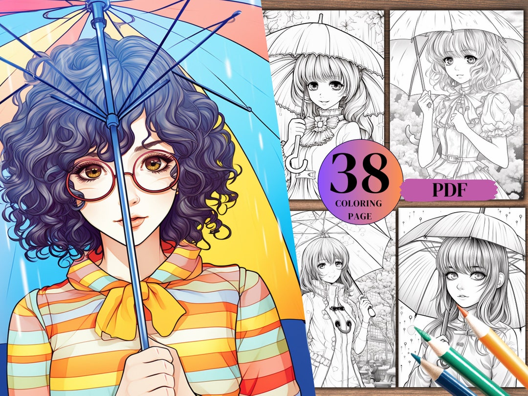38 Little Girl With Umbrella Coloring Page, Digital Download, Umbrella ...