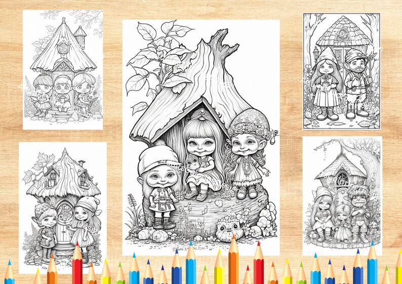 20 Gnome Fairy House Coloring Book Adults Kids Instant - Etsy