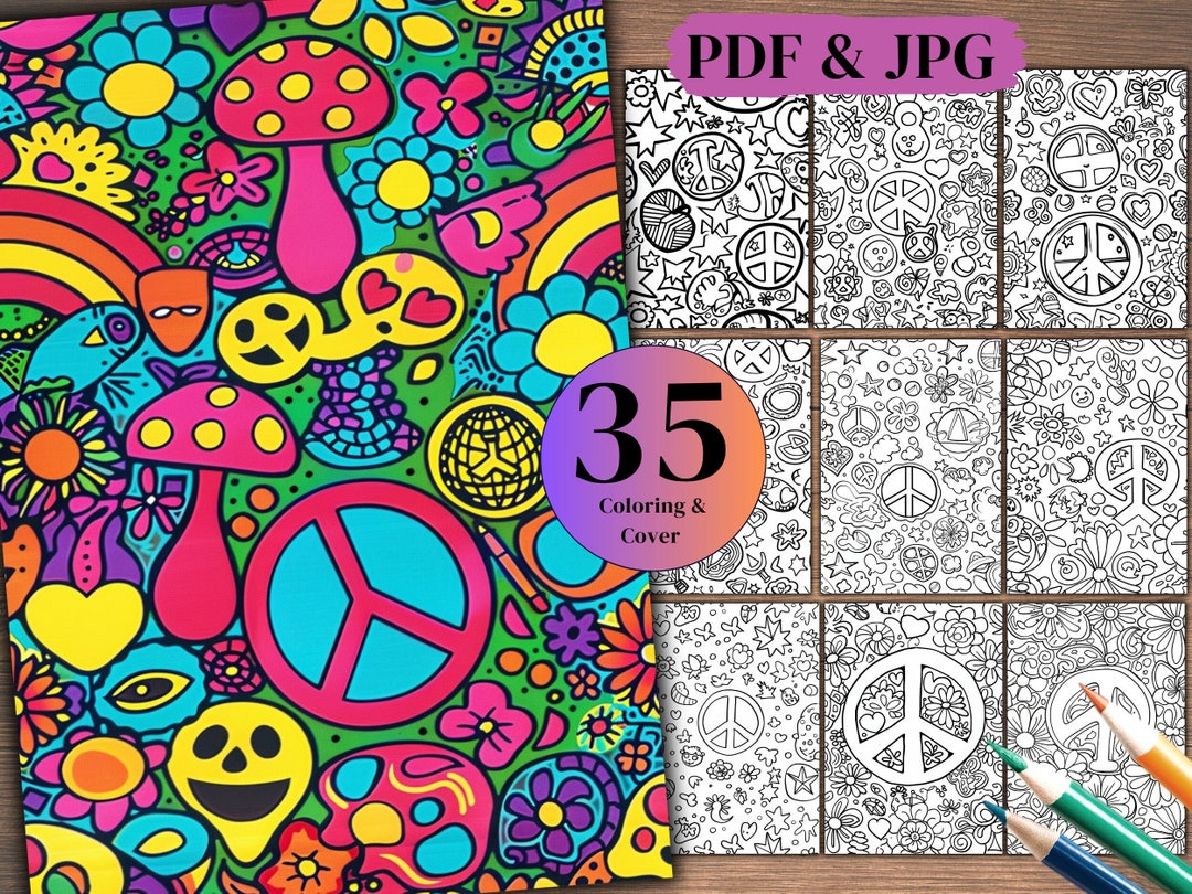 35 Groovy 60s Hippie Peace Groovy Retro Coloring Pages, Instant ...