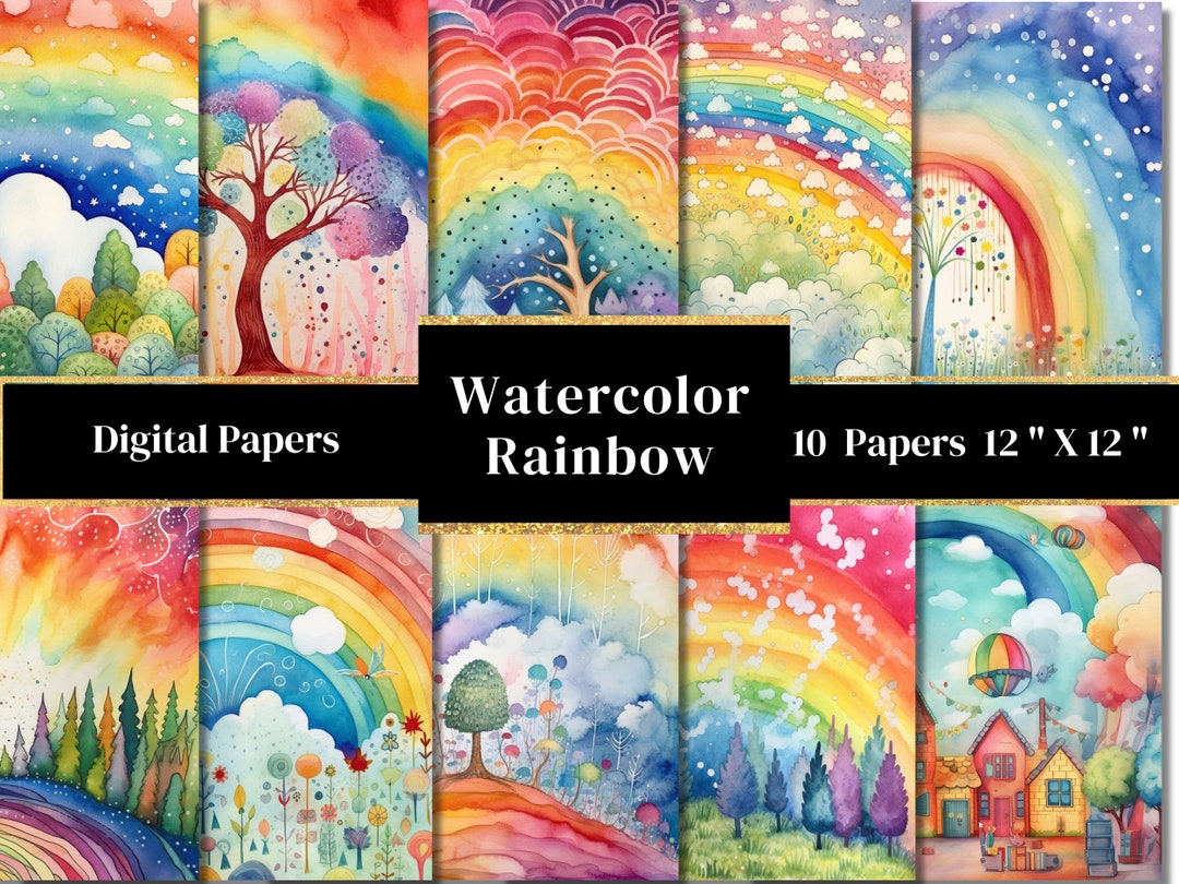 10 Watercolor Rainbow Digital Paper, Rainbow Backgrounds, Colorful ...
