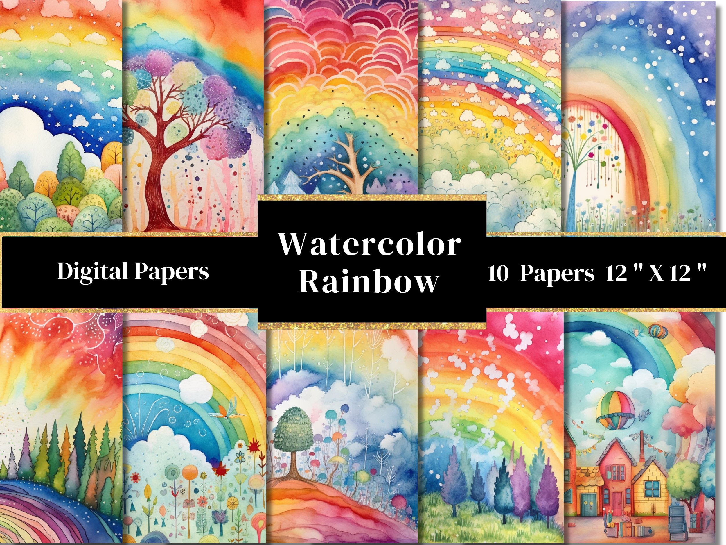 10 Watercolor Rainbow Digital Paper Rainbow Backgrounds - Etsy