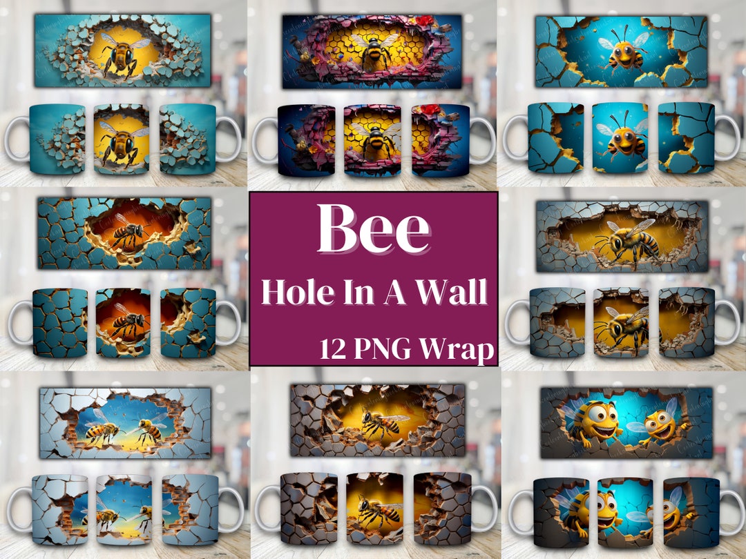 16 PNG 3D Bee Honeycomb Hole in A Wall Mug Wrap, 11oz Mug Template, Mug ...