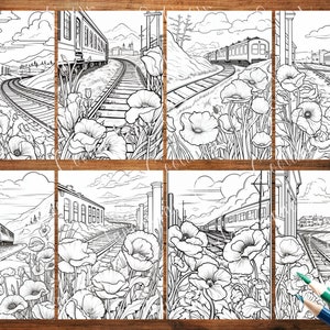 32 Poppy Flowers Railroad Rack Coloring Book, Printable PDF, Botanical ...