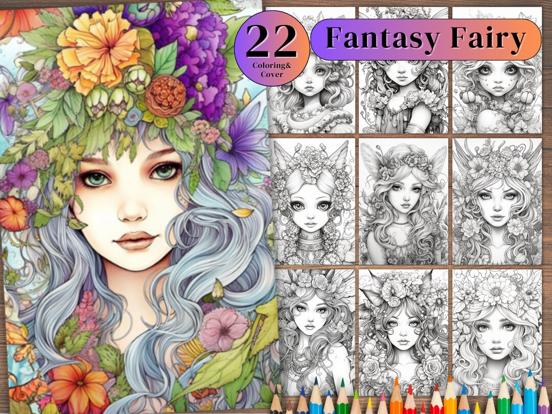 22 Fantasy Fairy Coloring Pages: Grayscale Illustrations (PDF/JPG) - Etsy