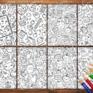 34 Back to School Doodle Coloring Retro Back to School Coloring School ...