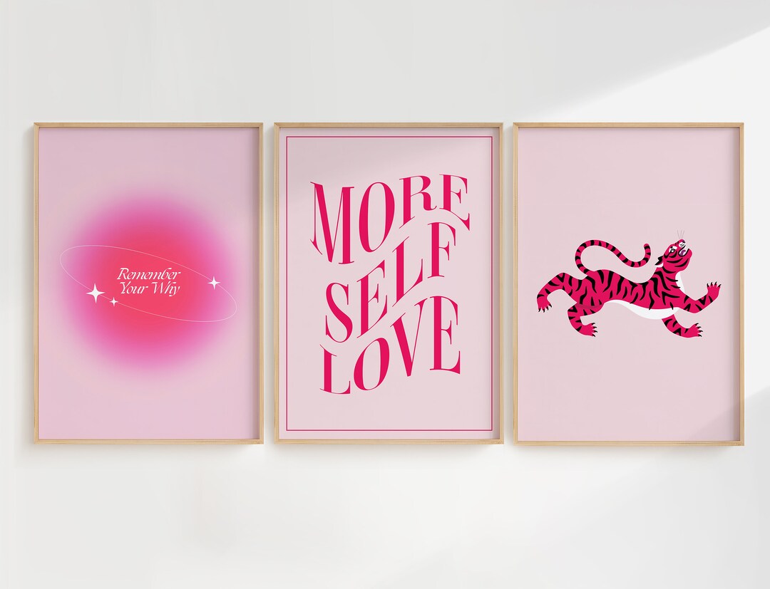 Cute Pink Wall Art Set, Aesthetic Room Decor, Trendy Poster Set, Self ...