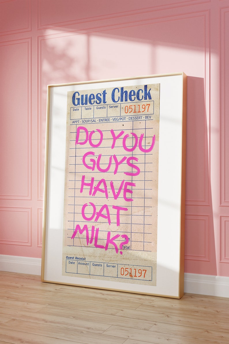 Guest Check Poster, Cute Guest Check Print, Do You Guys Have Oat Milk ...