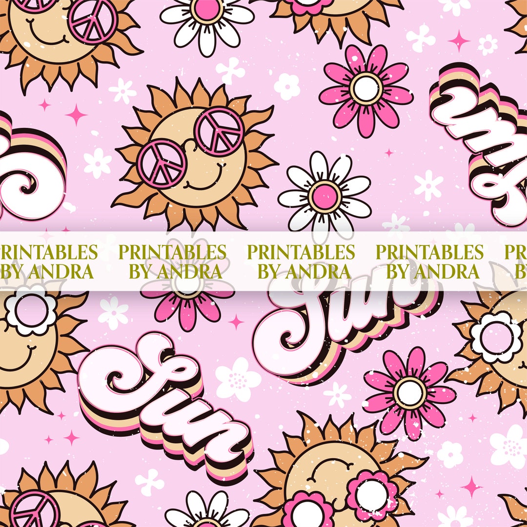 NEW Summer Seamless Pattern Retro Sun With Peace/flower Glasses. Hippie ...